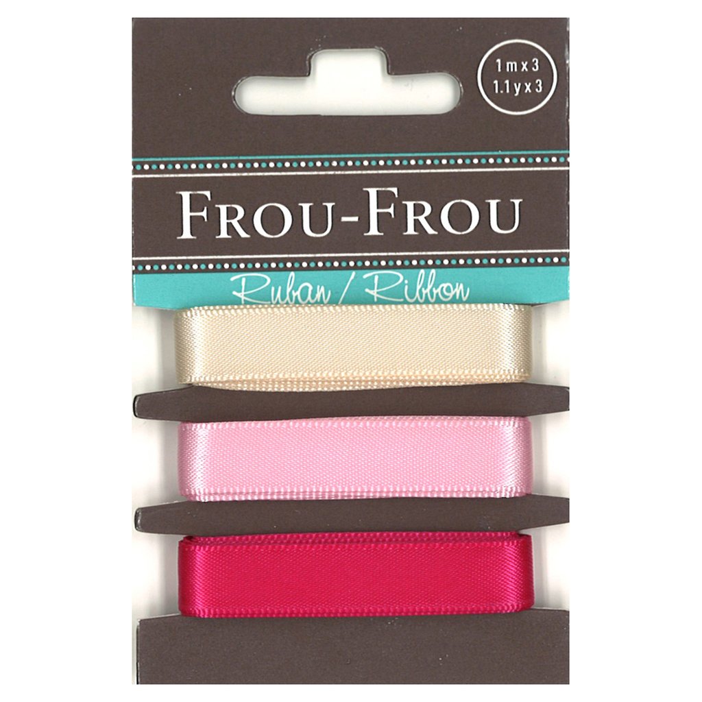3 rubans satin Frou Frou - 2 m x 9 mm - rose - Rubans - Customisation ...