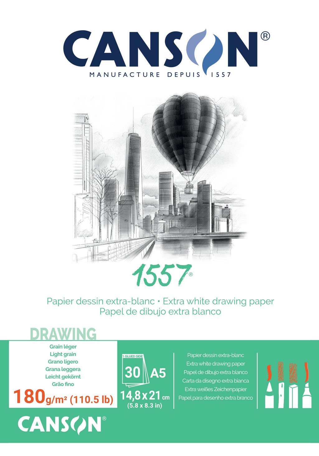 CANSON 1557 - Bloc-notes collé sur le côté court - A5 - 30 feuilles ...