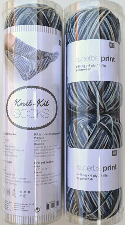 Rico Design - Kit à tricoter chaussettes "Knit kit socks" - Denim ...
