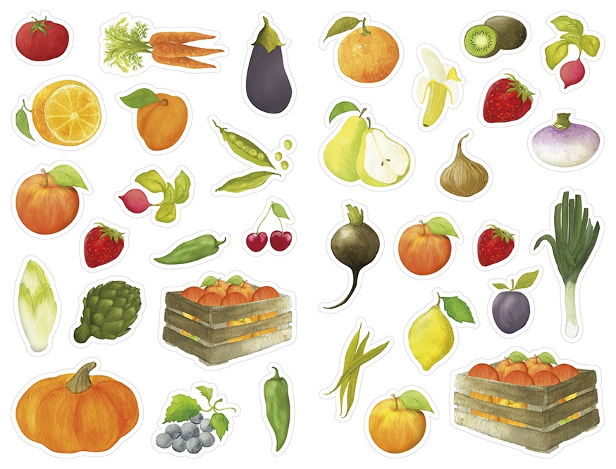 34 gommettes Fruits et Légumes - Mimi Stick - Gommettes - stickers ...
