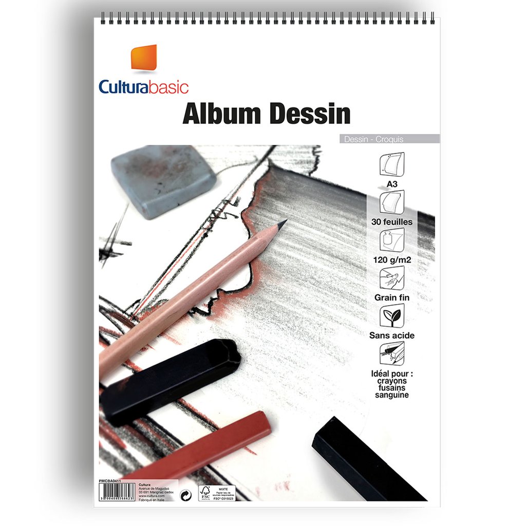 Album dessin A3 - 30 feuilles - 120g - Papier de Dessin Esquisse et ...
