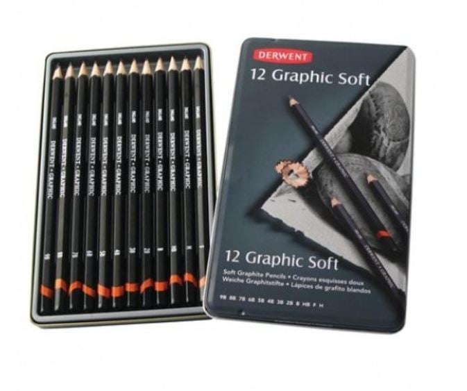 12 crayons graphite Derwent - Boîtier en métal - Crayons esquisse ...