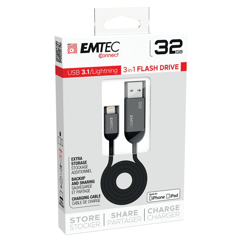 Câble USB 3.1 vers Lightning - 32 Go - Emtec - Clé USB - Disques dur et ...