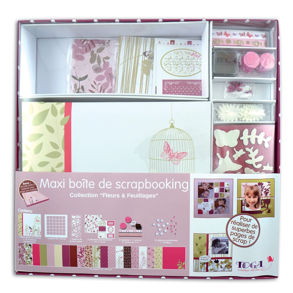 Maxi kit scrapbooking fleurs et feuillages 20x20 | Cultura