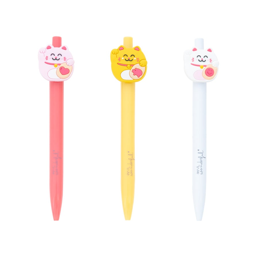 Set de 3 stylos bille avec Maneki-neko - Encre bleue et encre noire ...