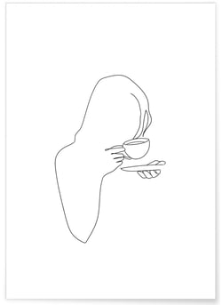 Affiche Line Art Women Drinking Coffee | A3 : 29,7x42cm- Imagerie ...
