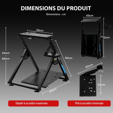 Support universel volant sim racing GTPLAYER - Métal - Noir bleu ...