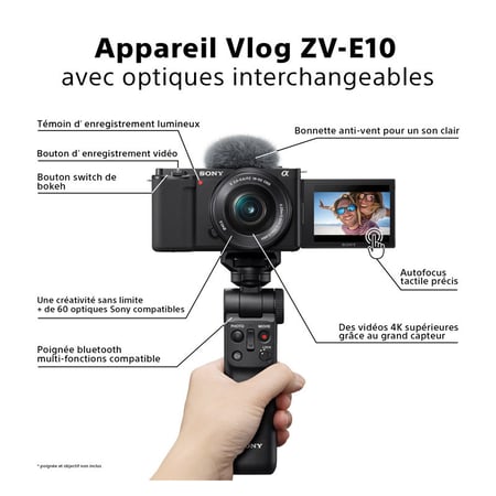 SONY ALPHA ZV-E10 NOIR + 16-50 PZ + Sac + SD 8 Go- Appareil photo | Cultura