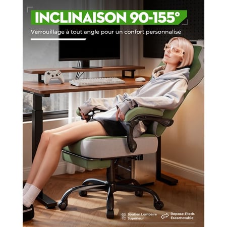 Chaise gaming ergonomique LUCKRACER - Tissu - Vert - 50 x 50 x 100 cm ...