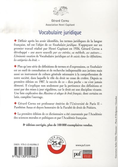 Vocabulaire juridique : Gérard Cornu - 2130559867 - Livre de Droit | Cultura