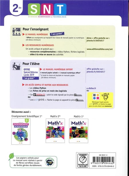 SNT - sciences numériques et technologie - 2de - livre de l'élève ...