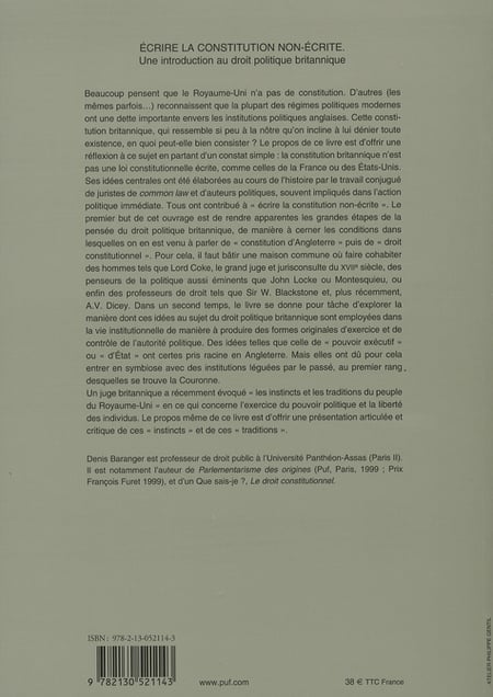 Écrire la constitution non-écrite : Denis Baranger - Livre de Droit ...