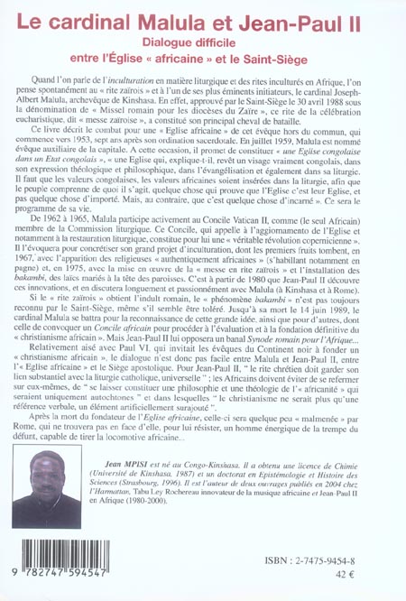 Le cardinal Malula et Jean-Paul II : Jean Mpisi - 2747594548 - Livre ...