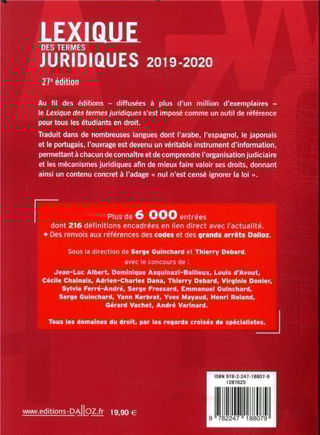 Lexique des termes juridiques (édition 2019/2020) : Serge Guinchard ...