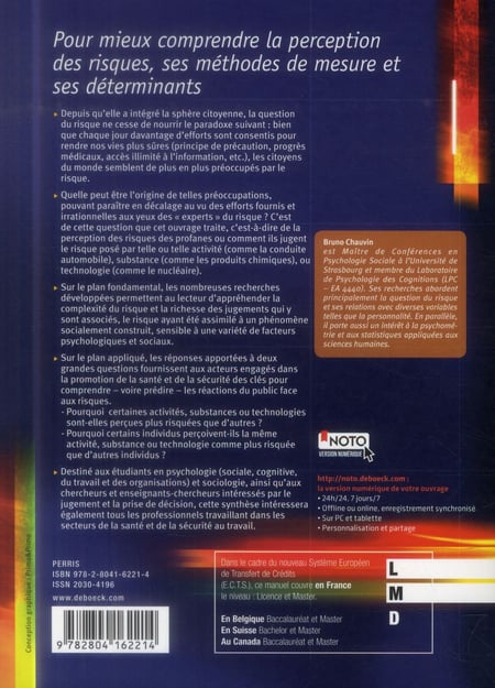 La perception des risques - apports de la psychologie à l'identification des déterminants du ...