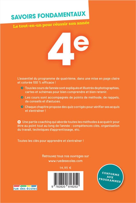Savoirs fondamentaux : 4e : Le tout-en-un pour réussir son année ...