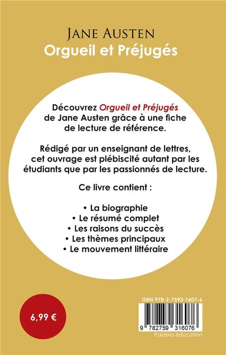 Fiche de lecture orgueil et prejuges de jane austen (etude integrale ...