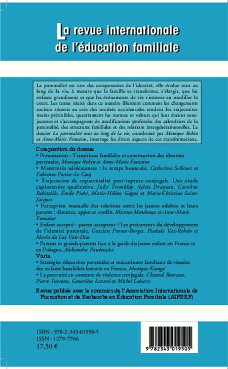 REVUE INTERNATIONALE DE L'EDUCATION FAMILIALE : la parentalité tout au long de la vie : Monique ...