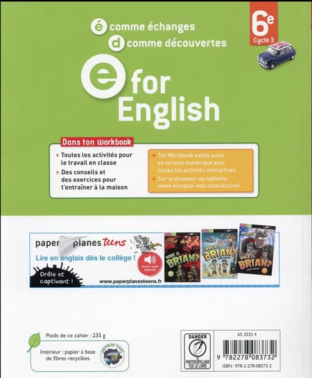 E for english : anglais - 6eme - workbook : Collectif - Manuels ...