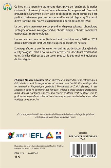 Grammaire descriptive du parler croissantin d'Anzême (Creuse) : Philippe Maurer-Cecchini ...