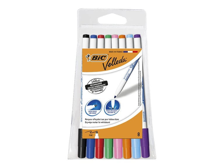 Lot de 8 stylos-feutres effaçables à sec - Velleda - Pointe ogive fine ...