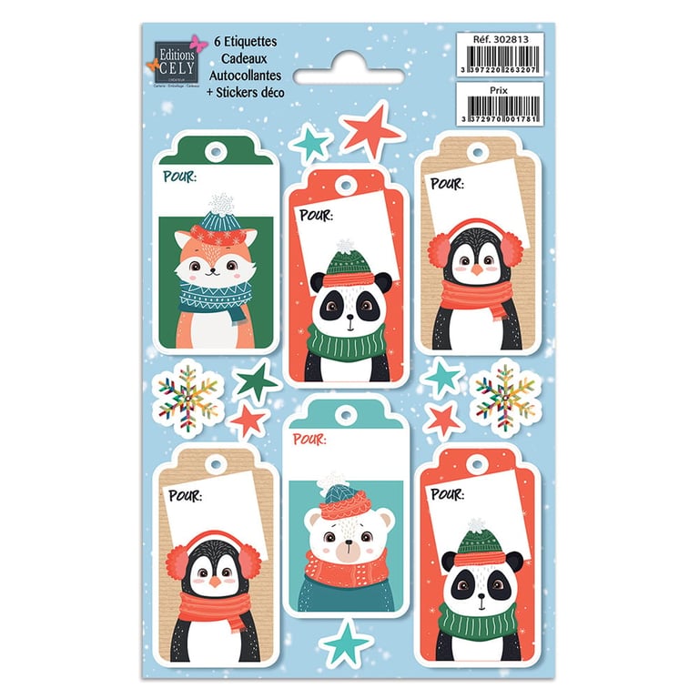 6 Etiquettes cadeaux autocollantes - Animaux naïfs + petits stickers ...
