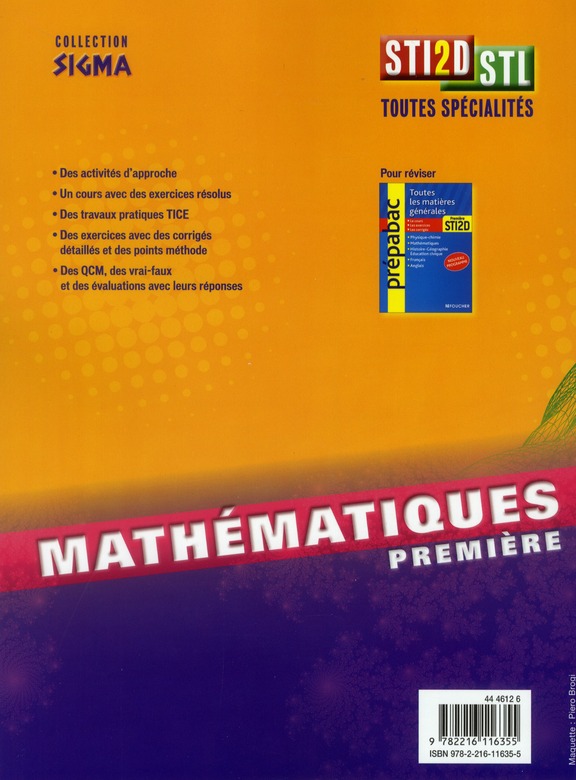 Sigma - mathématiques - 1ère sti2d stl (édition 2011) : Bernard Verlant ...