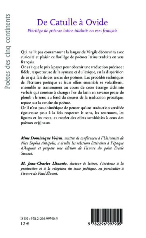 De catulle à ovide - florilège de poèmes latins traduits en vers ...