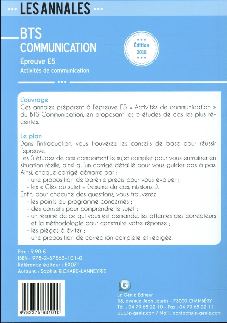 BTS communication - épreuve E5 (7e édition) - 2375631013 - Manuels ...