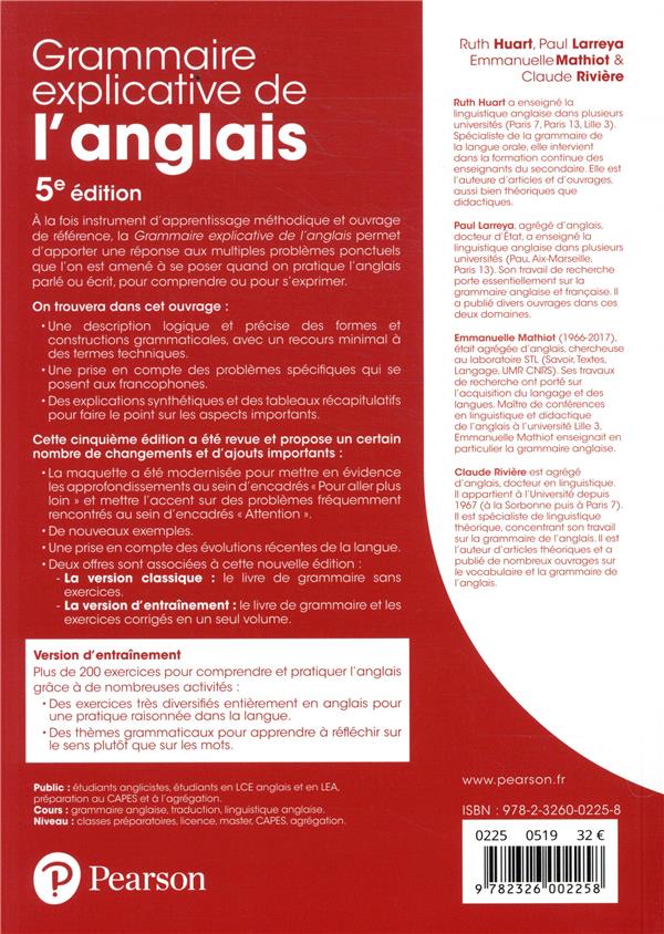 Grammaire explicative de l'anglais - livre avec exercices corrigés (5e édition) : Emmanuelle ...
