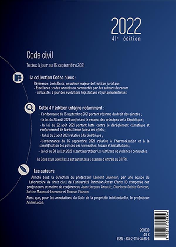 Code civil (édition 2022) : Laurent Leveneur - 2711035247 - Livre de ...