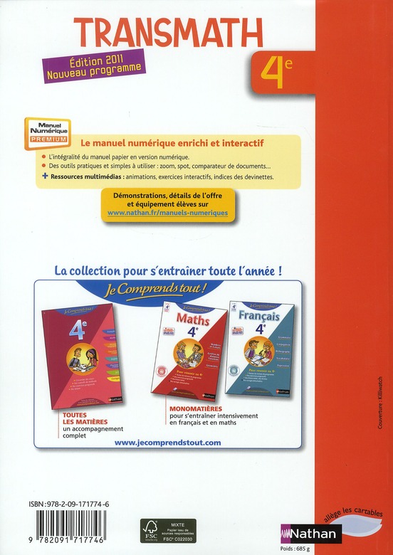 Transmath - mathématiques - 4ème - livre de l'élève (édition 2011) : Mauricio Rosencof ...
