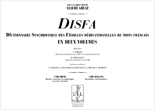 Disfa dictionnaire synchronique des familles derivationnelles de mots ...
