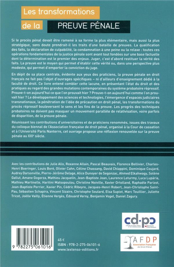 Les transformations de la preuve pénale : Raphaële Parizot,Pascal ...