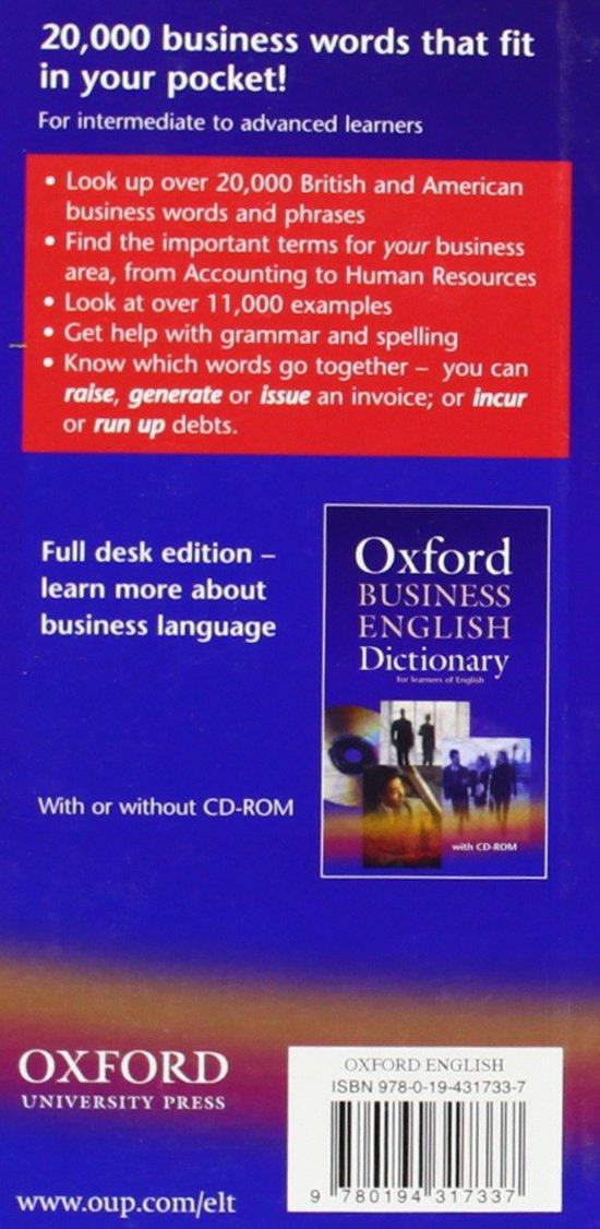 Oxford learner's pocket dictionary of business english - 0194317331 ...