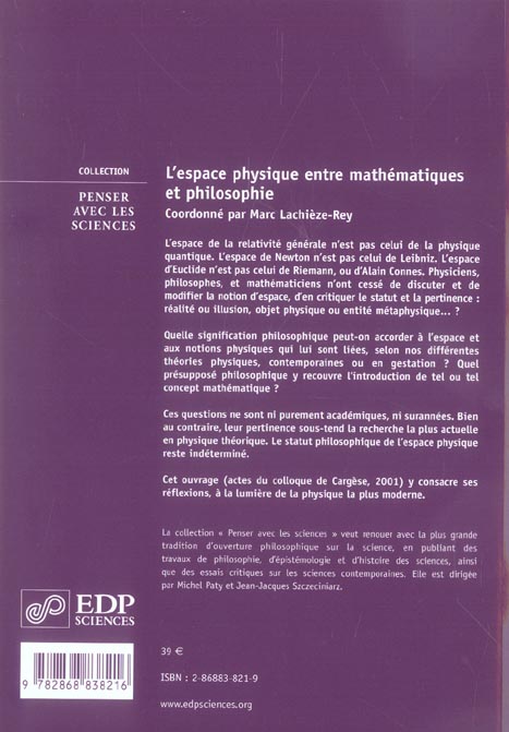 L' espace physique entre mathematiques et philosophie : Marc Lachièze-Rey - 2868838219 ...