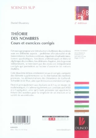 Théorie des nombres (2e édition) : Daniel Duverney - 210051234X - Sciences Appliquées - Sciences ...