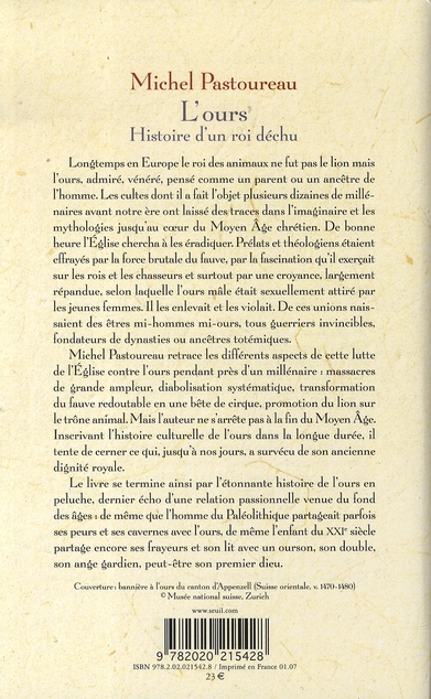 L'ours - histoire d'un roi déchu : Michel Pastoureau - 202021542X ...