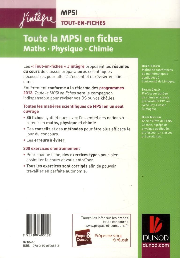 Toute la mpsi en fiches - mathématiques, physique, chimie : Savério Calléa,Daniel Fredon,Didier ...