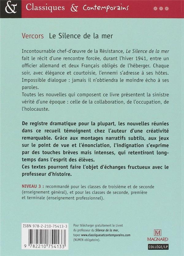 Le silence de la mer : Vercors - 2210754135 - Classiques scolaires | Cultura