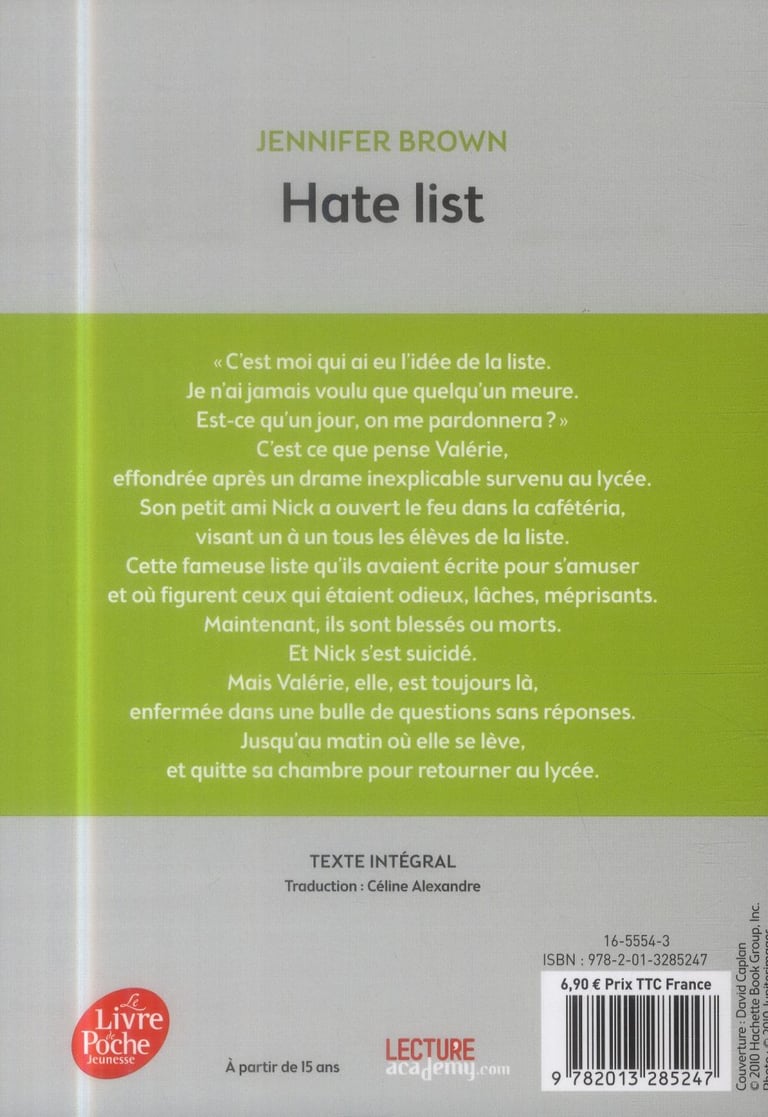 Hate list : Jennifer Brown - 2013285248 - Romans - Livres dès 12 ans ...