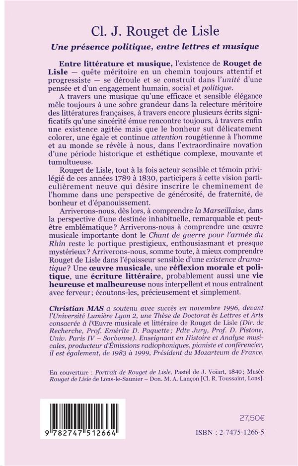 Cl. j. rouget de lisle - une presence politique, entre lettres et ...