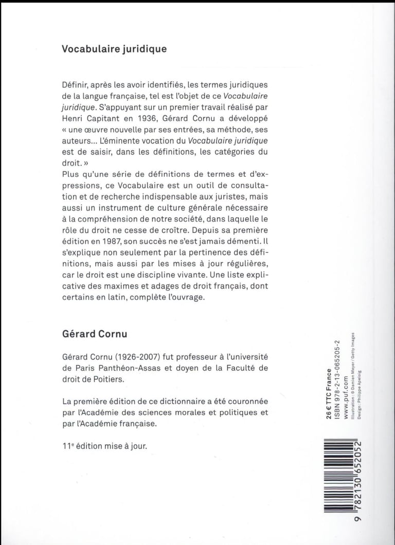 Vocabulaire juridique (11e édition) : Gérard Cornu - 2130652050 - Livre ...