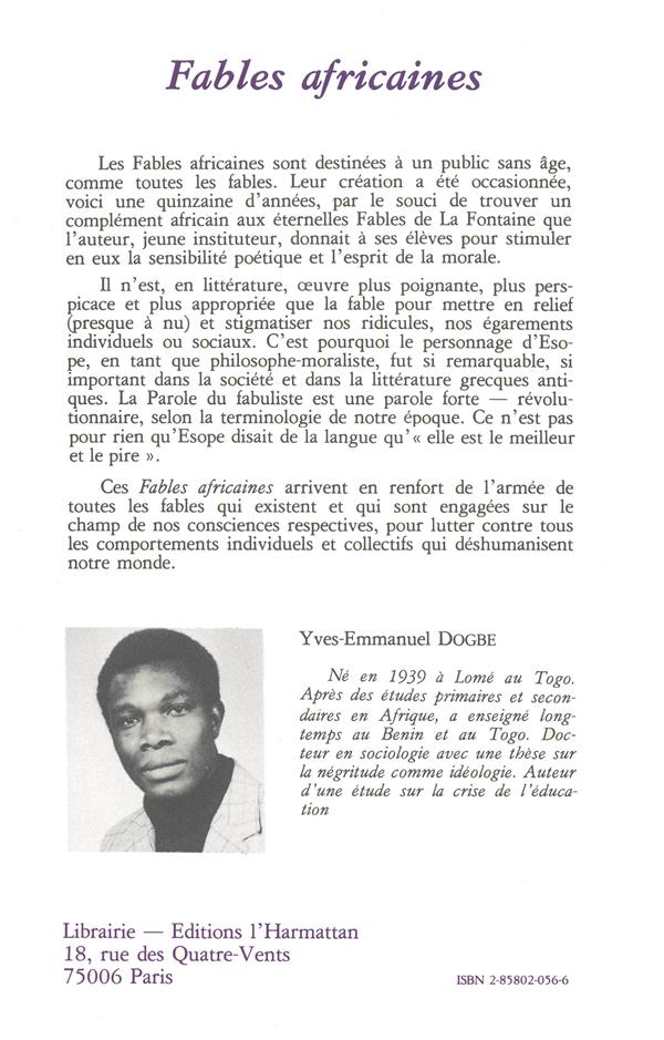 Fables africaines - la puissance des mots : Yves-Emmanuel Dogbe - 2858020566 - Poésie | Cultura
