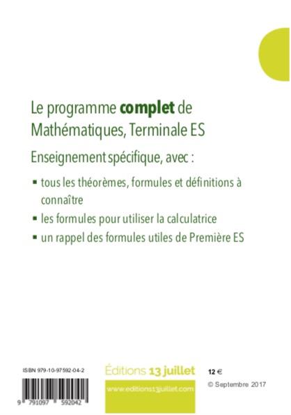 Mathématiques - terminale es - synthèse de cours & livret de formules ...