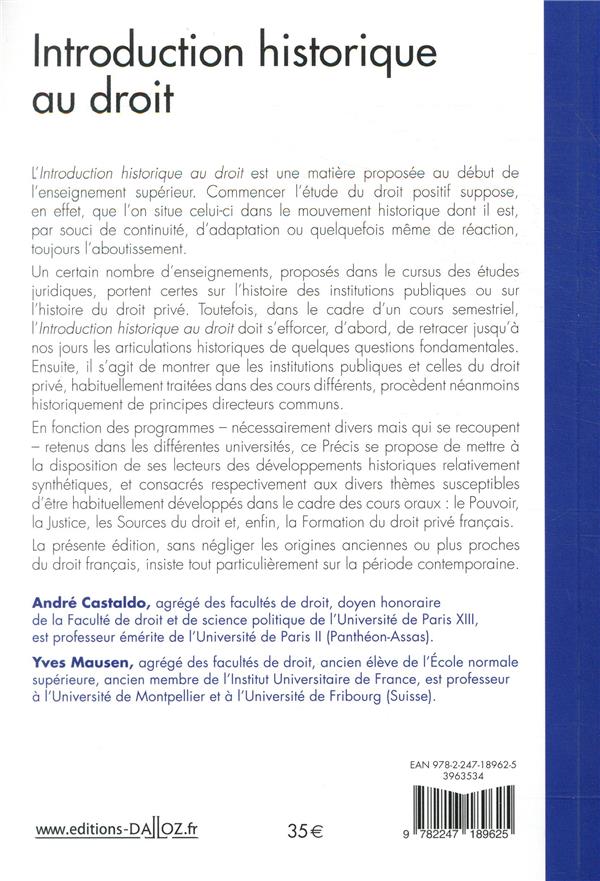 Introduction historique au droit (5e édition) : Yves Mausen,André Castaldo - 2247189628 - Livre ...