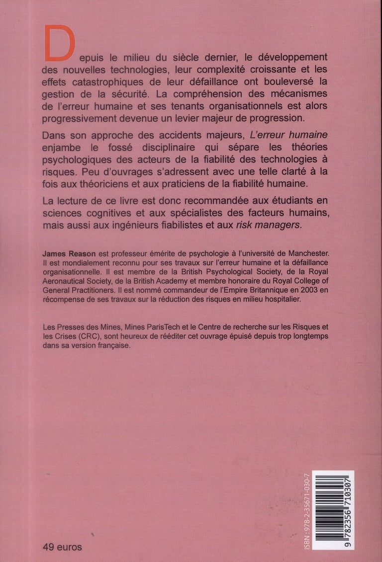 L'erreur humaine (2e édition) : James T. Reason - 2356710302 - Sciences ...