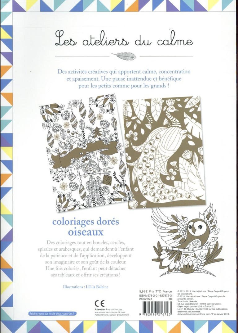 Les ateliers du calme - coloriages dorés oiseaux : Lili La Baleine ...