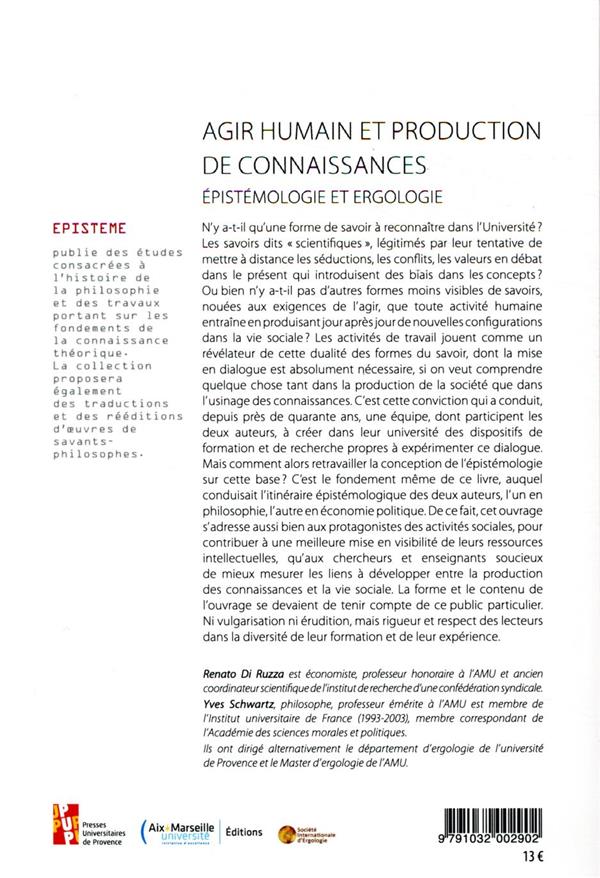 Agir humain et production de connaissances - épistémologie et ergologie ...