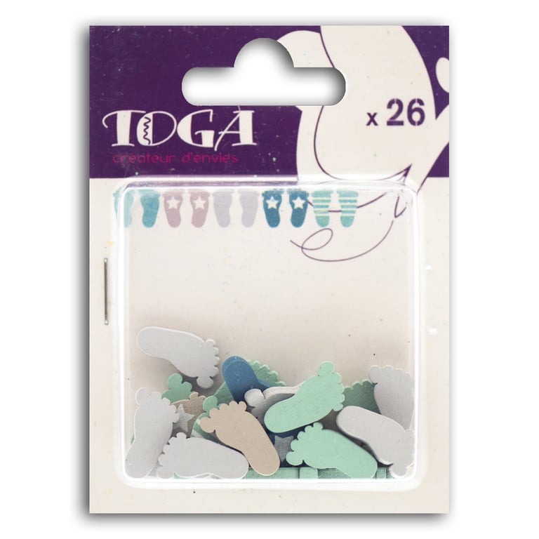 Lot de 26 confettis en bois - Pieds bleux et taupe - Toga - Les ...
